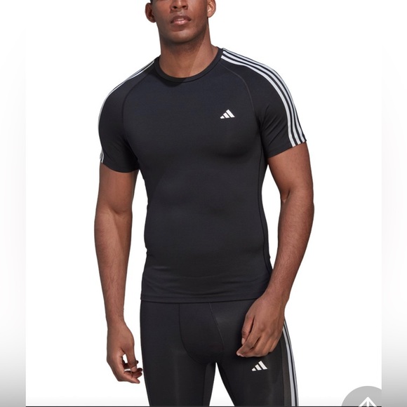 adidas | Shirts | Adidas Techfit 3 Stripes Short Sleeve Tee Shirt ...